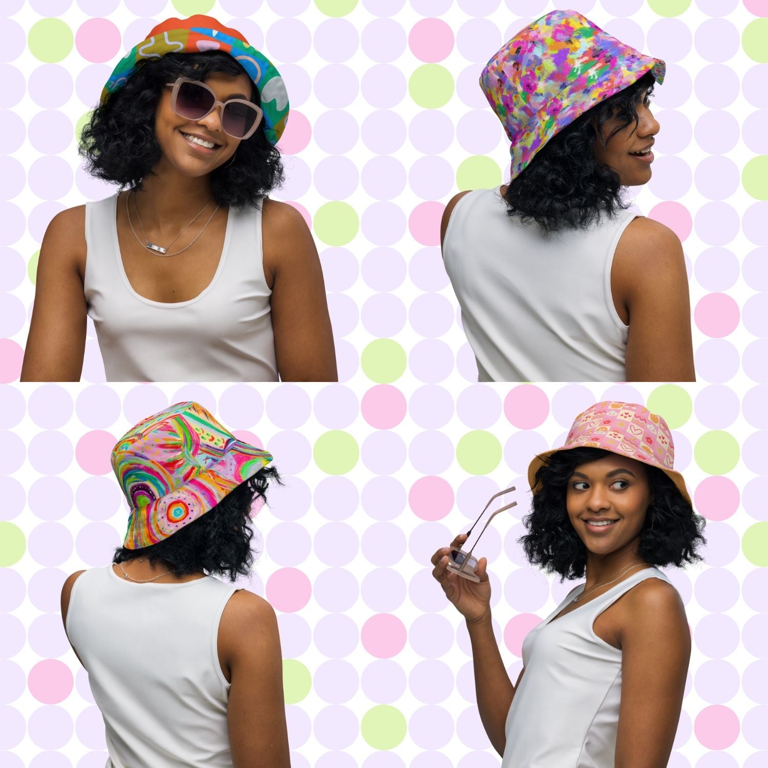 Shop Colourful Reversible Bucket Hats – My Favourite Colour is Rainbow